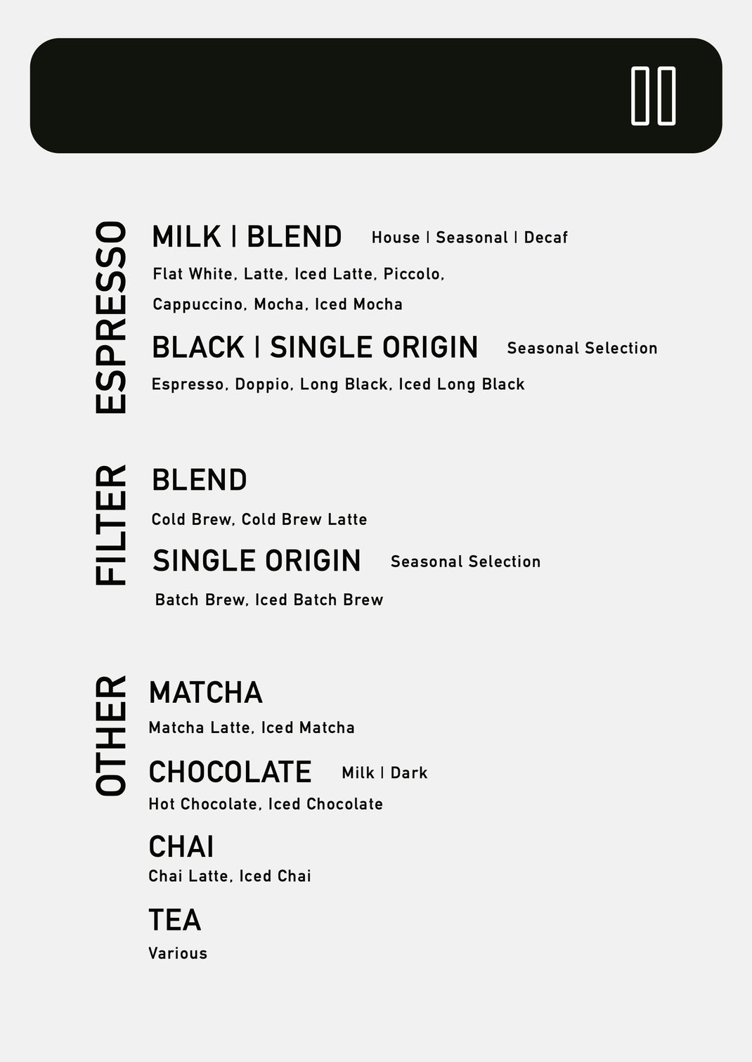 Foster & Black Menu